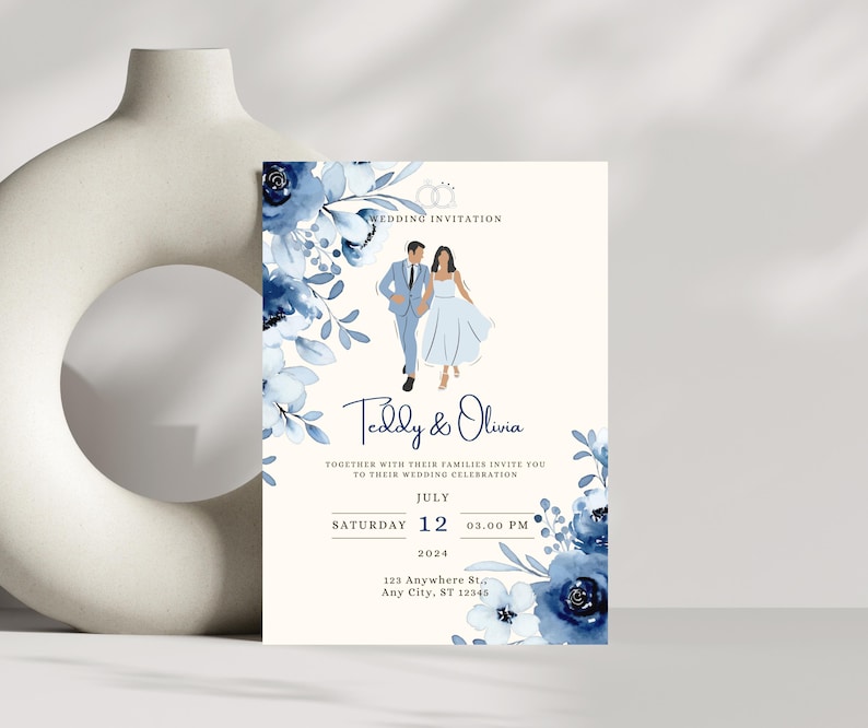 Light Blue Wedding Invitation, Editable Wedding Invitation Template ...