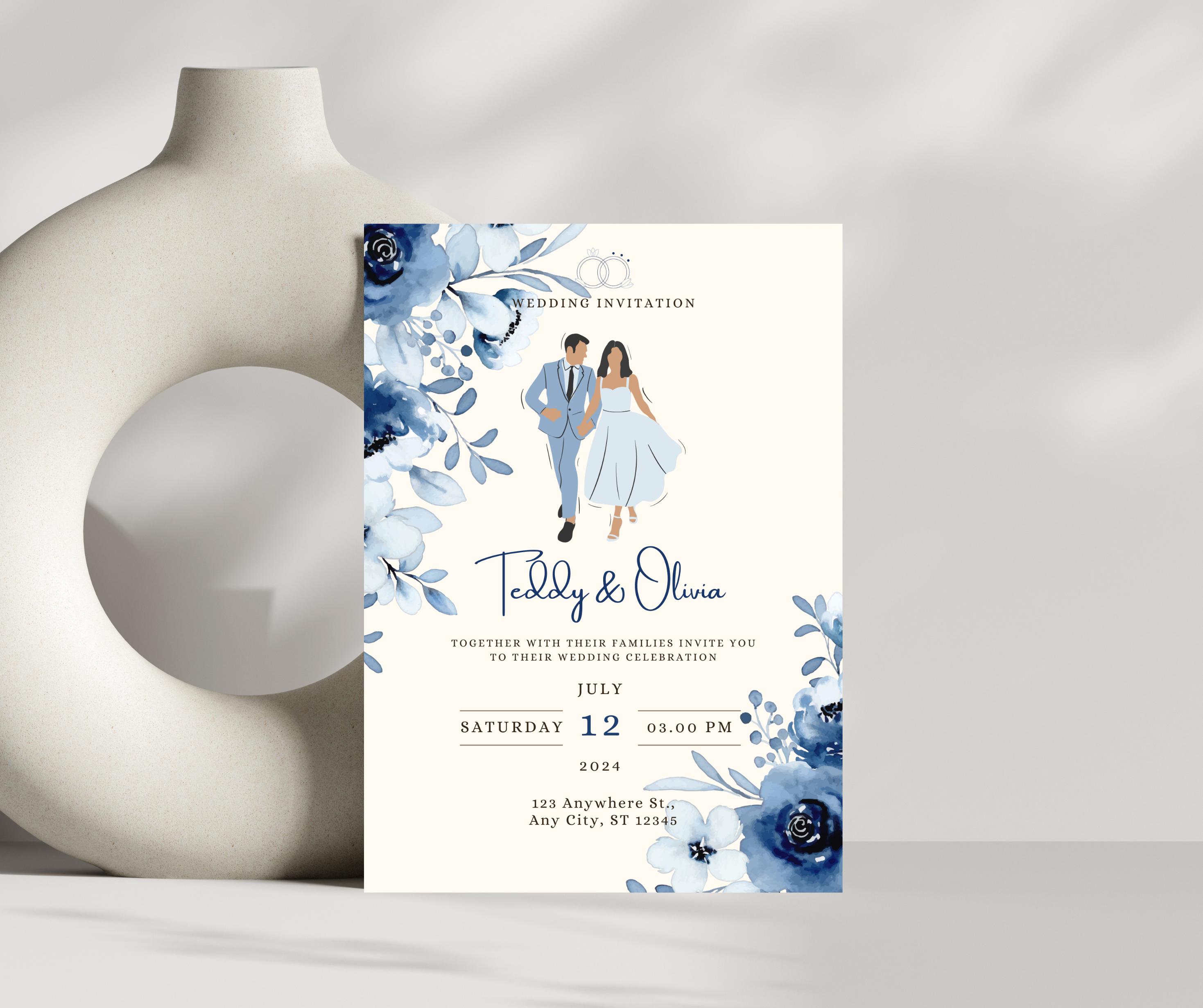 Light Blue Wedding Invitation, Editable Wedding Invitation Template ...
