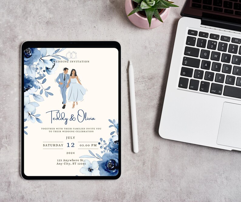 Light Blue Wedding Invitation, Editable Wedding Invitation Template ...