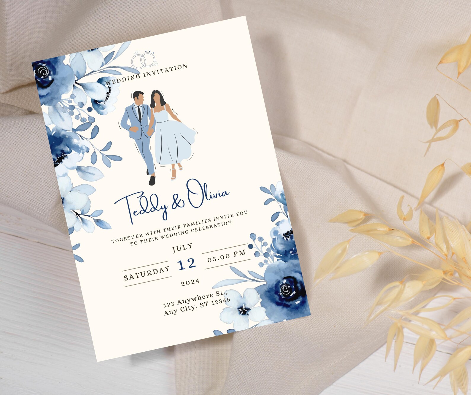 Light Blue Wedding Invitation, Editable Wedding Invitation Template ...