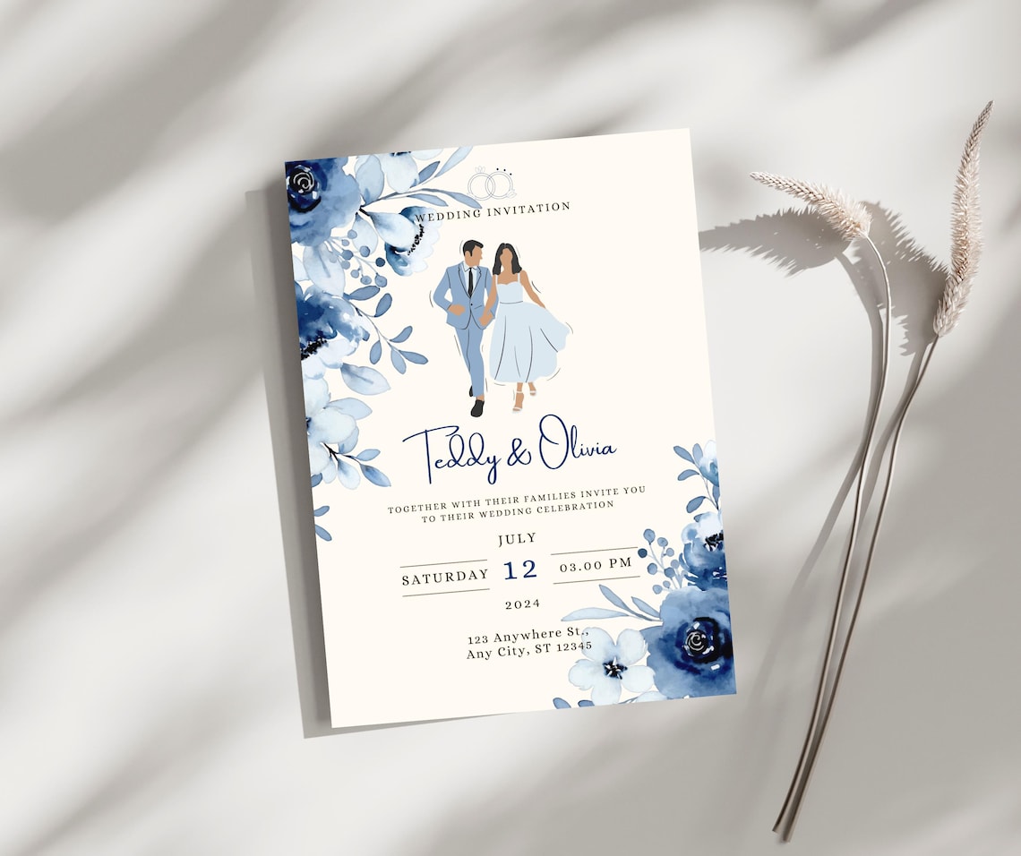 Light Blue Wedding Invitation, Editable Wedding Invitation Template ...