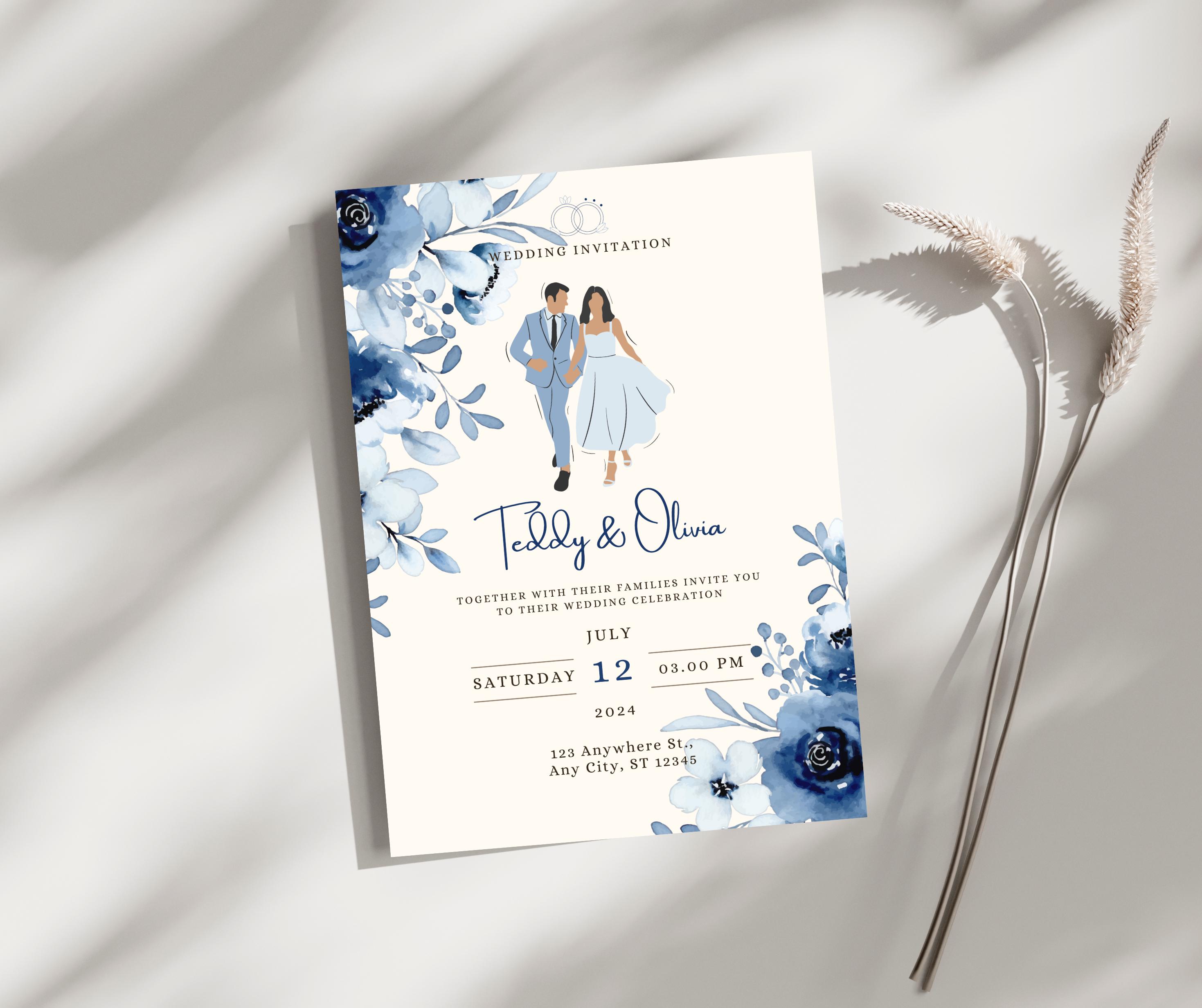 Light Blue Wedding Invitation, Editable Wedding Invitation Template ...