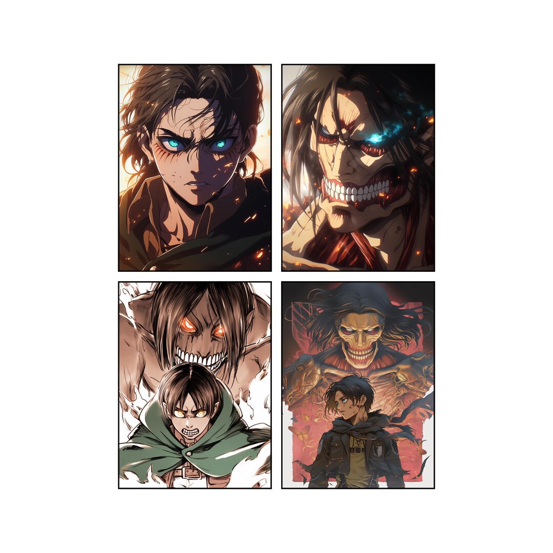 Set of 4 Eren Yeager Anime Posters Printableattack on Titan ...
