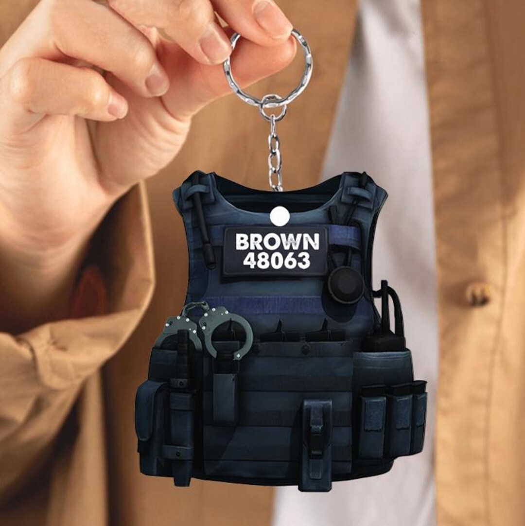 Personalized Police Bulletproof Vest Flat Keychain Police Officer ...