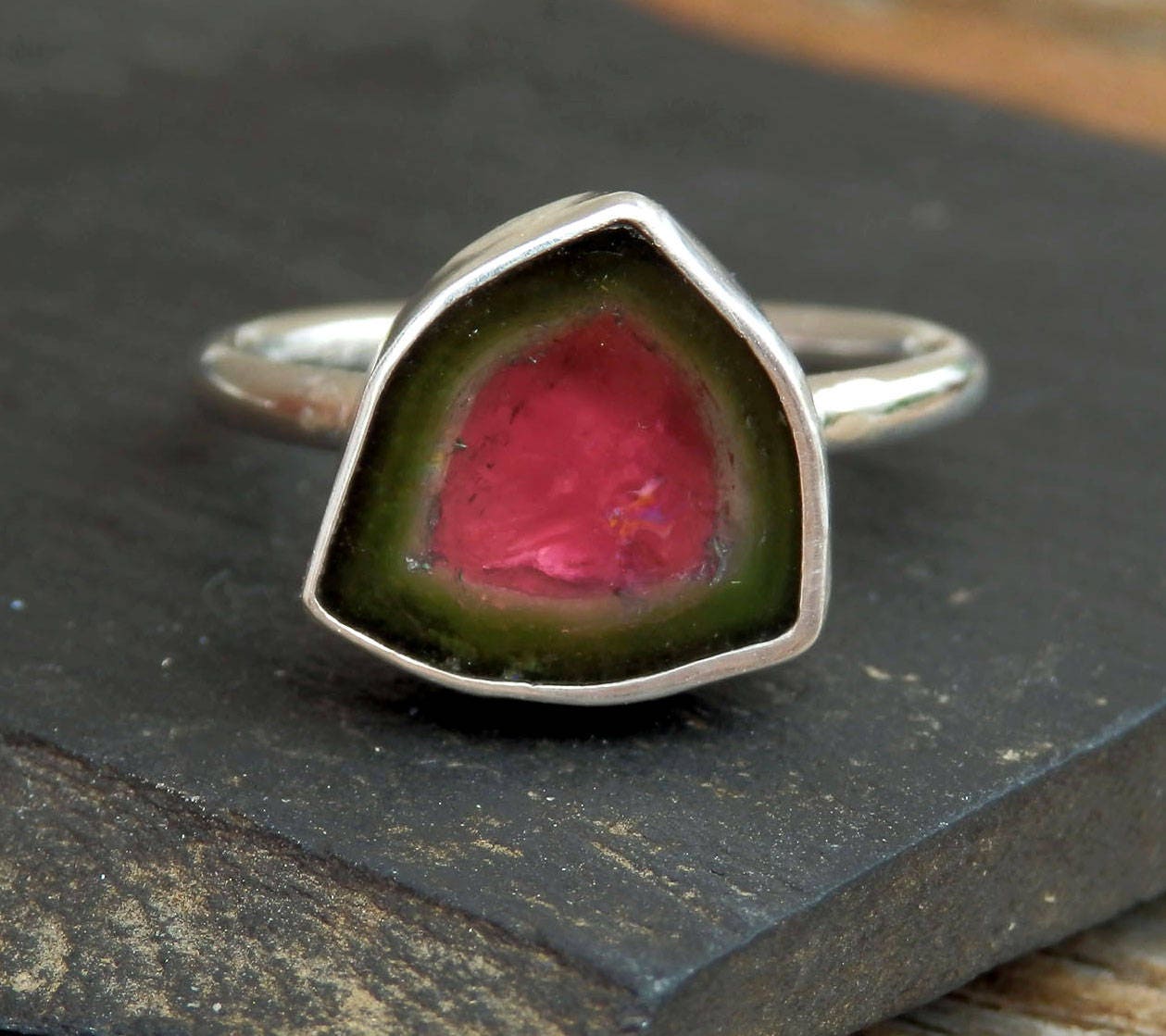 Watermelon tourmaline slice ring / custom ring / bi color | Etsy Watermelon tourmaline slice ring / custom ring / bi color | Etsy