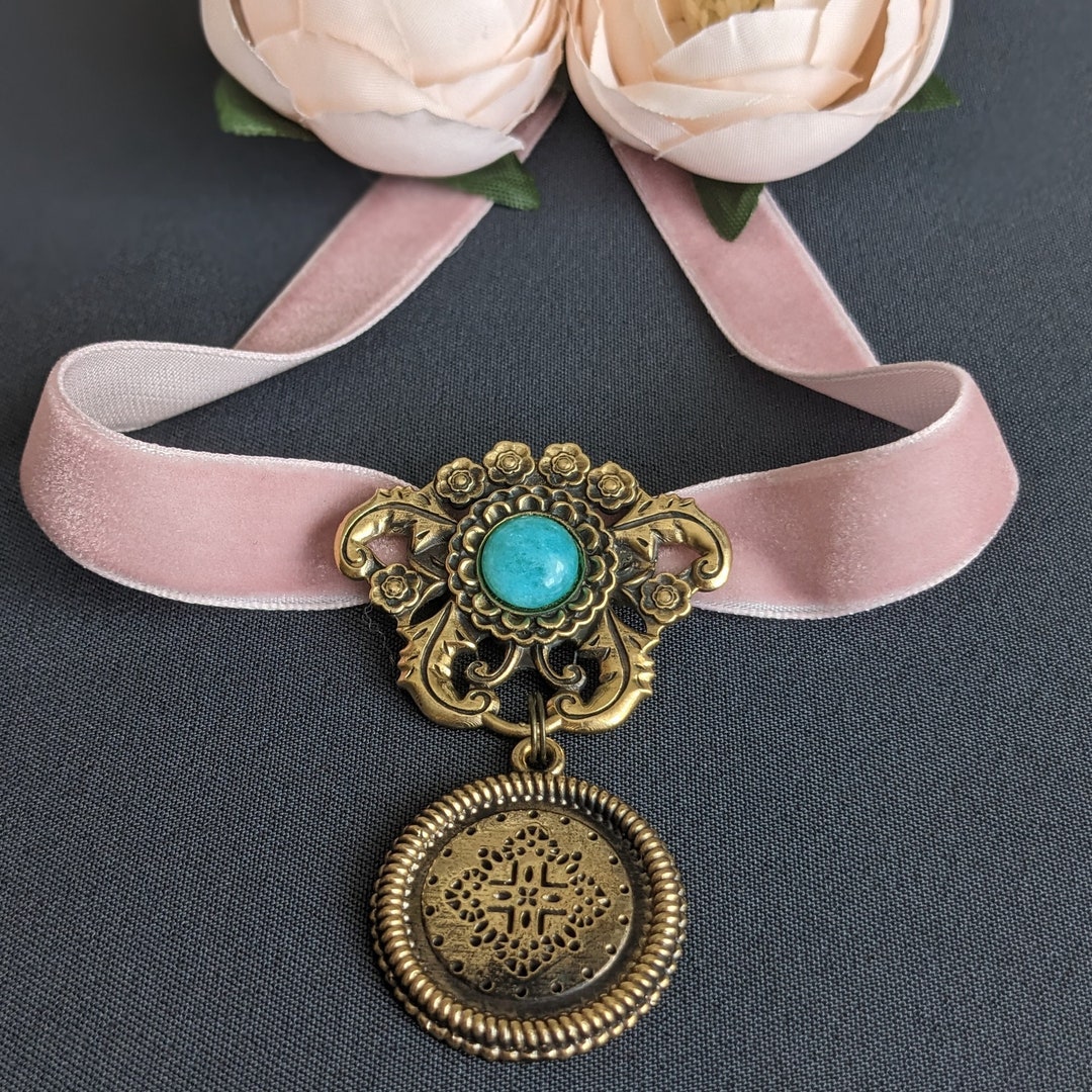 Princesscore Choker With Goth Pendant, Medieval Style Charm With Blue ...