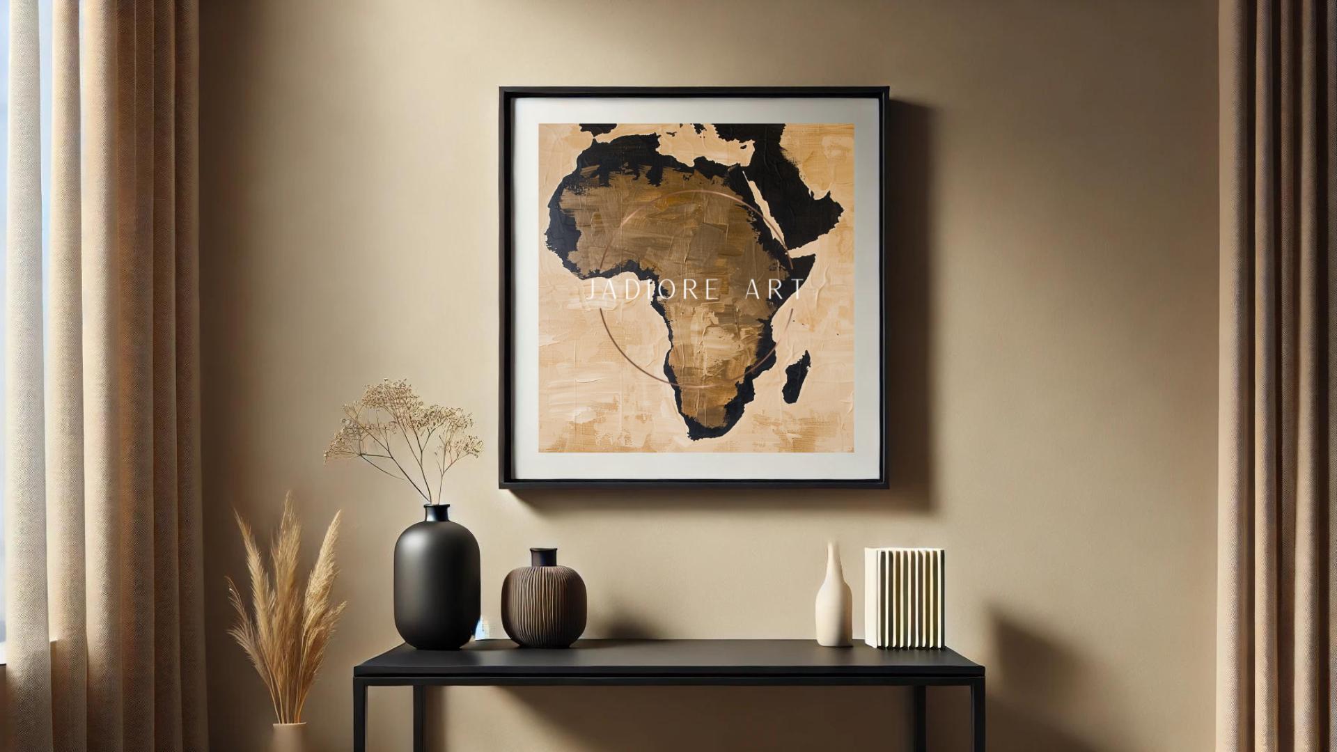 Elegant Africa Abstract Map Art, Digital Download, Black, Beige, Paint ...
