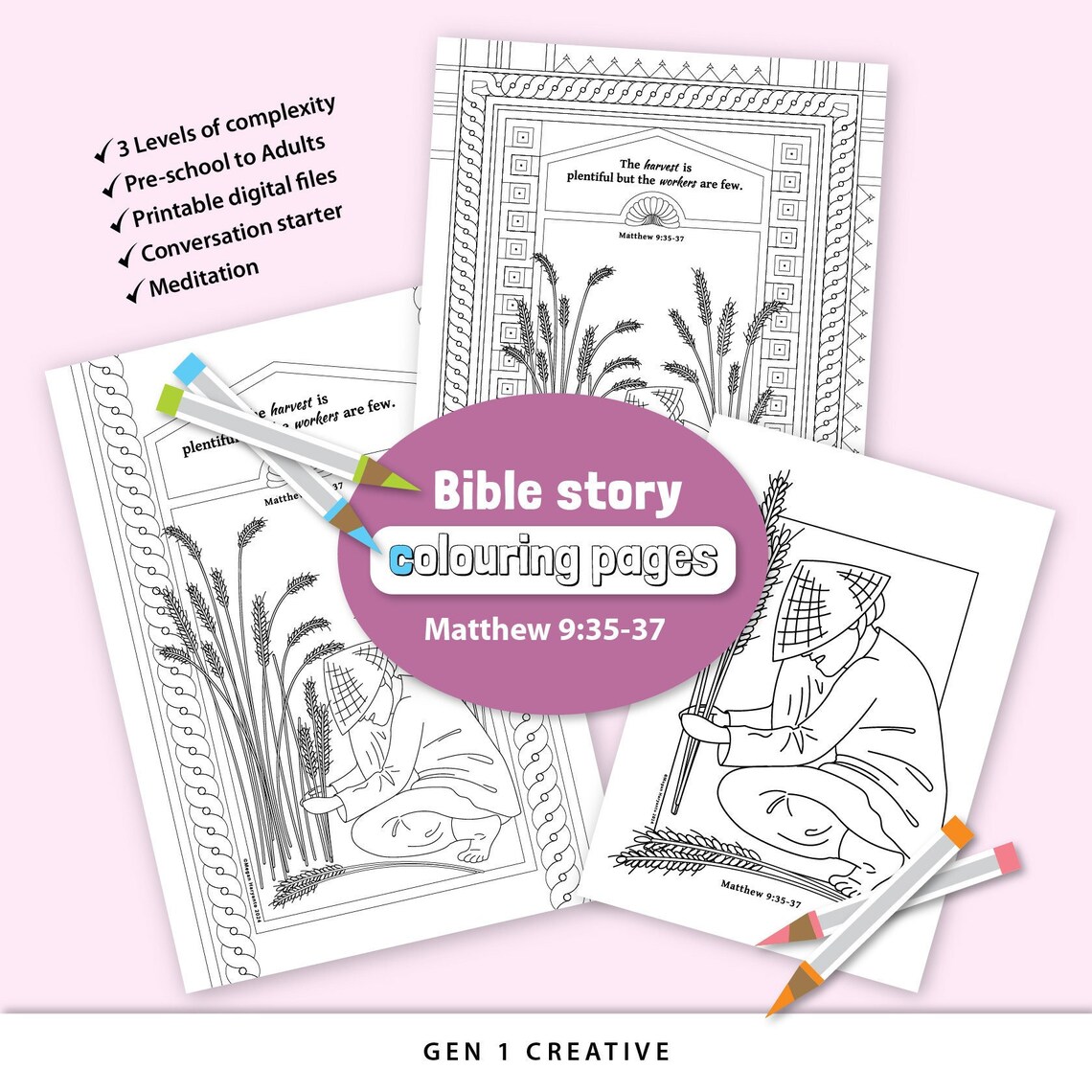 Christian Bible Story Colouring Pages. Matthew 9:35-37. the Harvest is ...