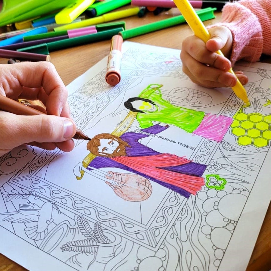 Christian Bible Story Colouring Pages / Coloring Sheets. Matthew 11:28 ...