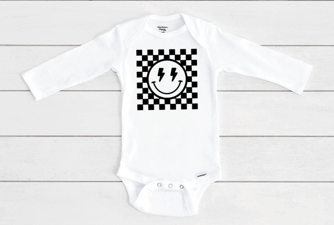 Checkered Smiley Face With Lightning Bolt Eyes ONESIE® for Baby/toddler ...