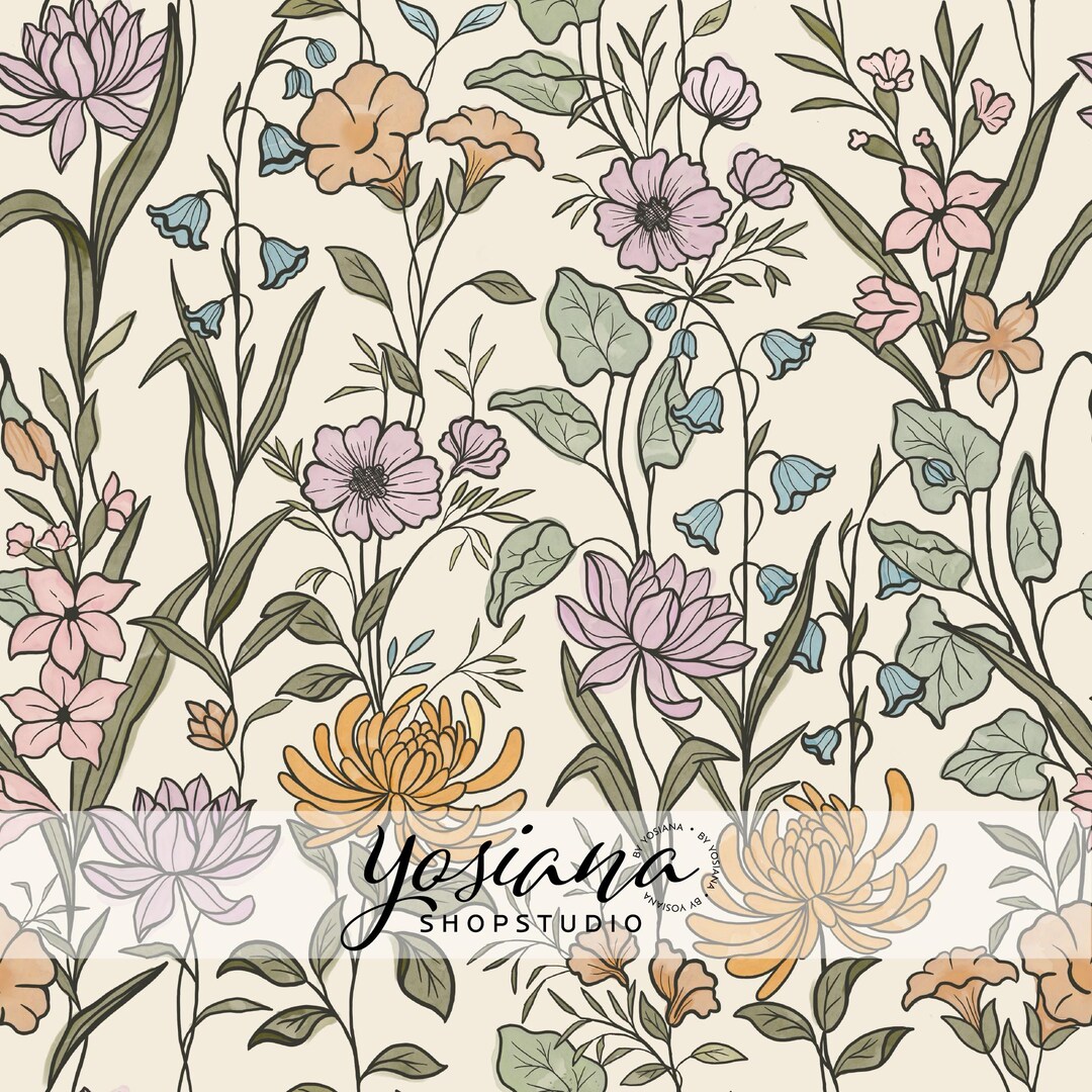 Pastel Wildflower Seamless Pattern Floral Boho Neutral Pattern Retro ...