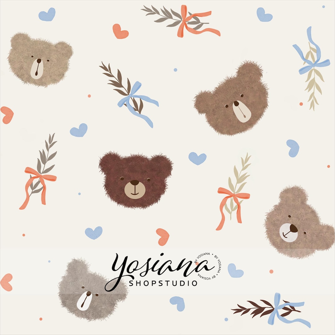 Cute Teddy Bear Seamless Pattern Love Bear Digital Paper Nursery Bear ...