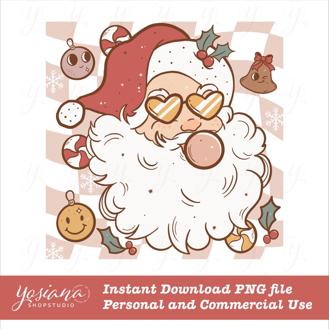 Retro Checkered Santa Claus Png Santa Bubblegum Merry Christmas Png Retro Christmas Printable - Etsy