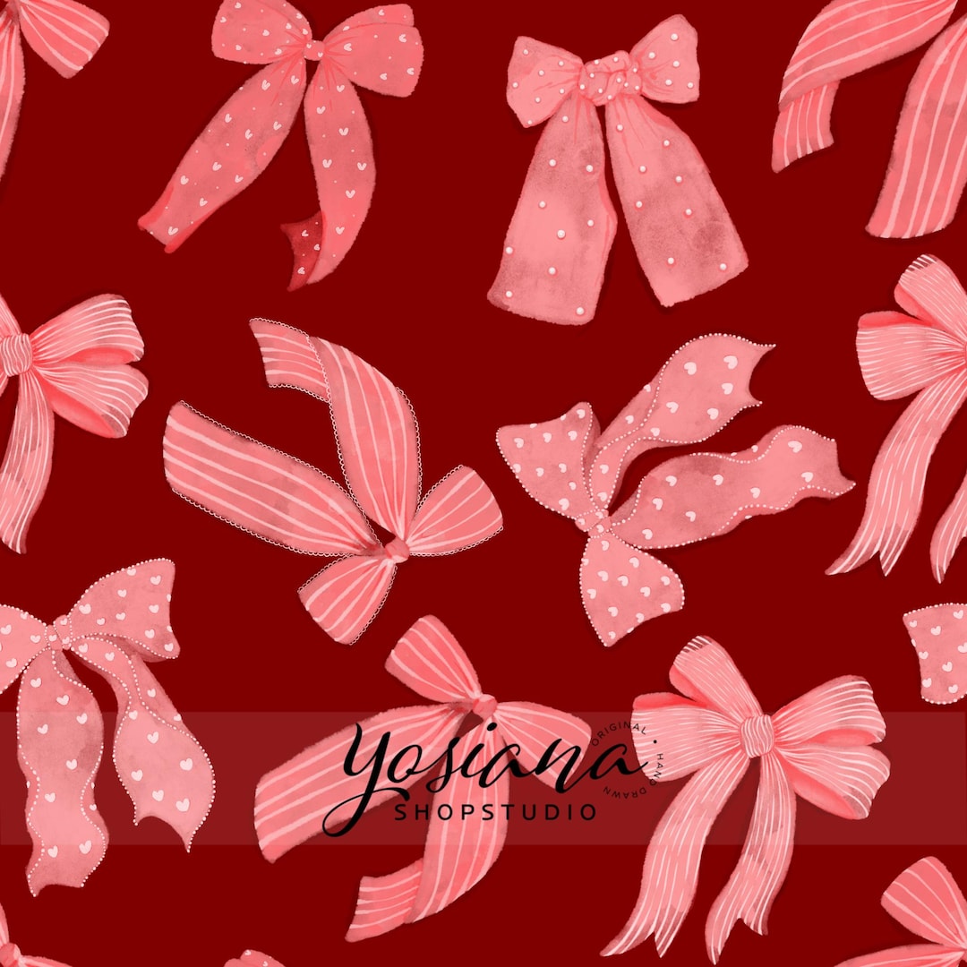 Pink Bow Seamless Pattern Cute Ribbon Repeat Design Red Background ...