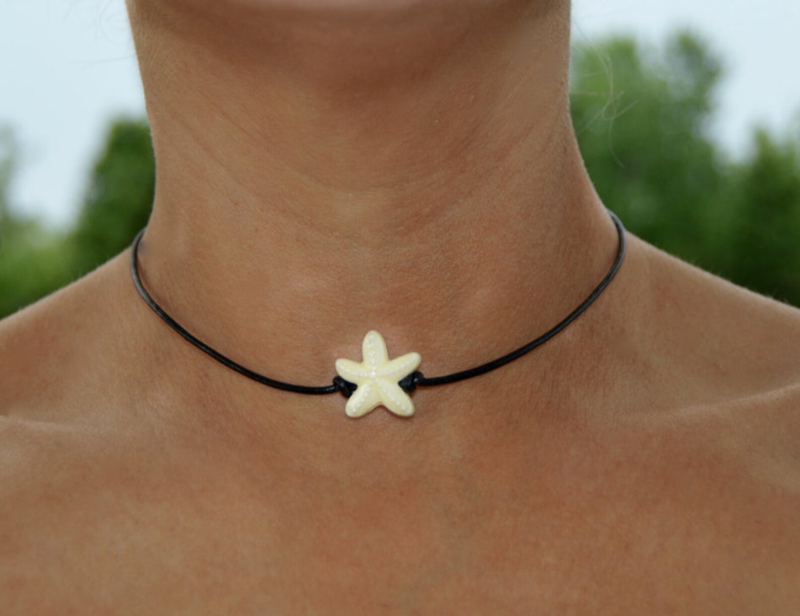 Boho Leather and Pearl Starfish Choker Surfer Style Beach - Etsy