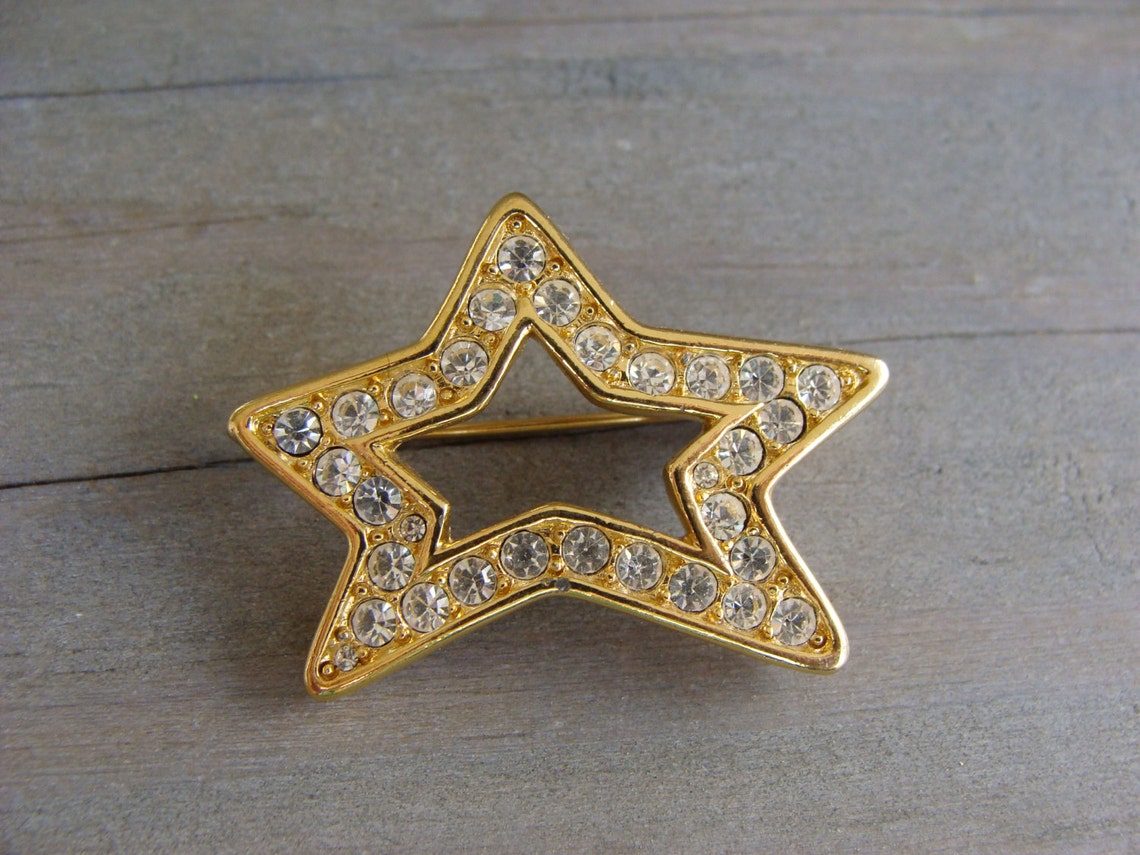 RARE Vintage Signed Napier Brooch Pin Gold Crystal Rhinestone - Etsy