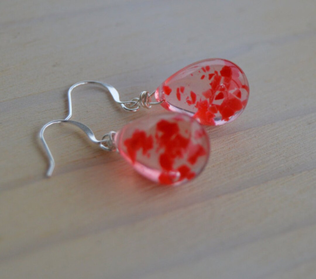 Blood Splatter Dangle Earrings, Red Clear Blood Drops Earrings ...