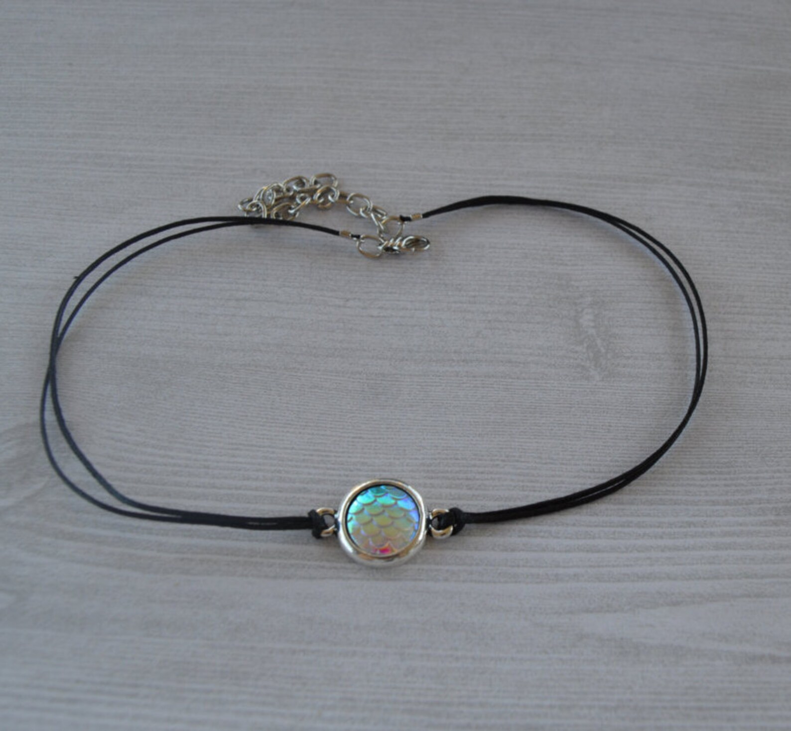 Mermaid Choker Iridescent Mermaid Stone Choker Black Leather | Etsy