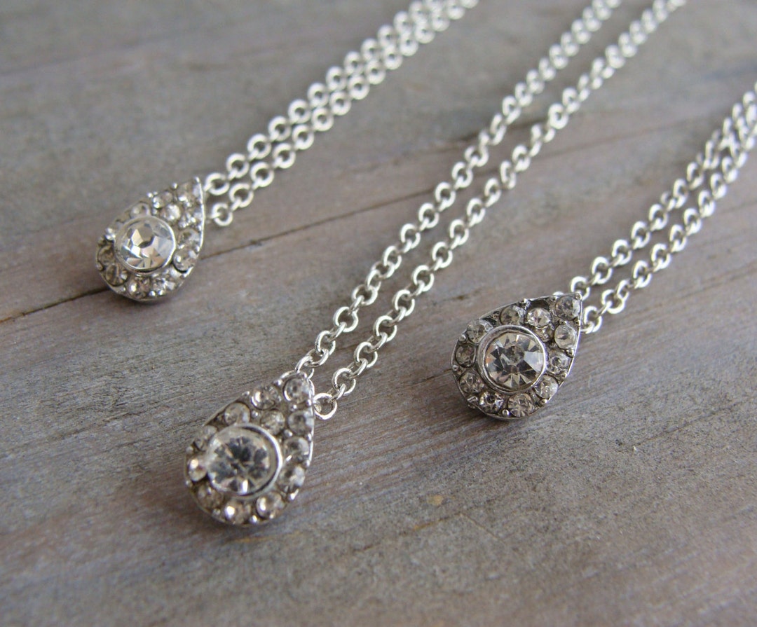 Simple Teardrop CZ Cluster Necklace Silver Clear Crystal Minimalistic ...