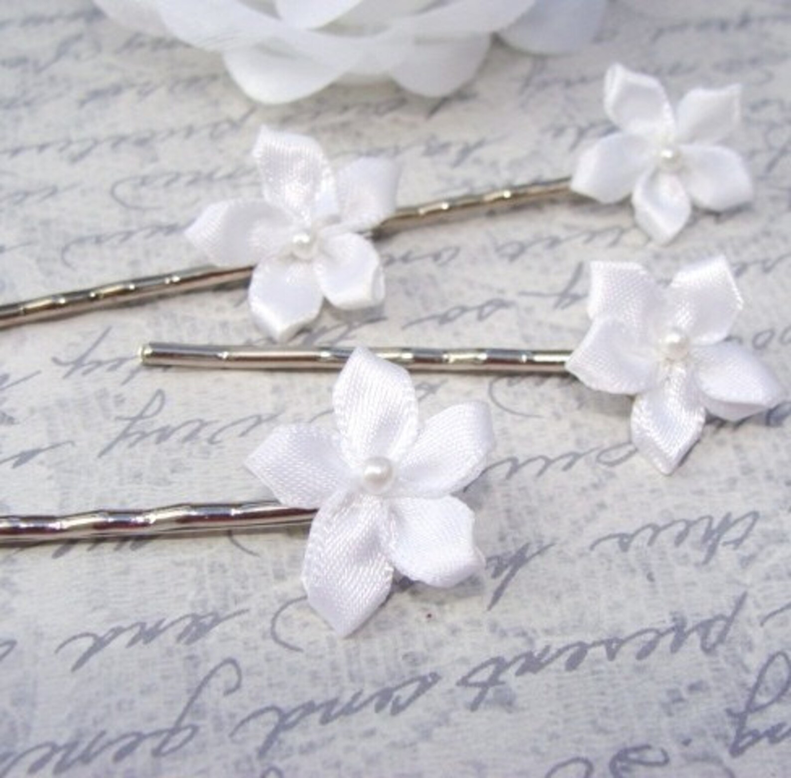 Tiny White Flower Hair Pins | Etsy