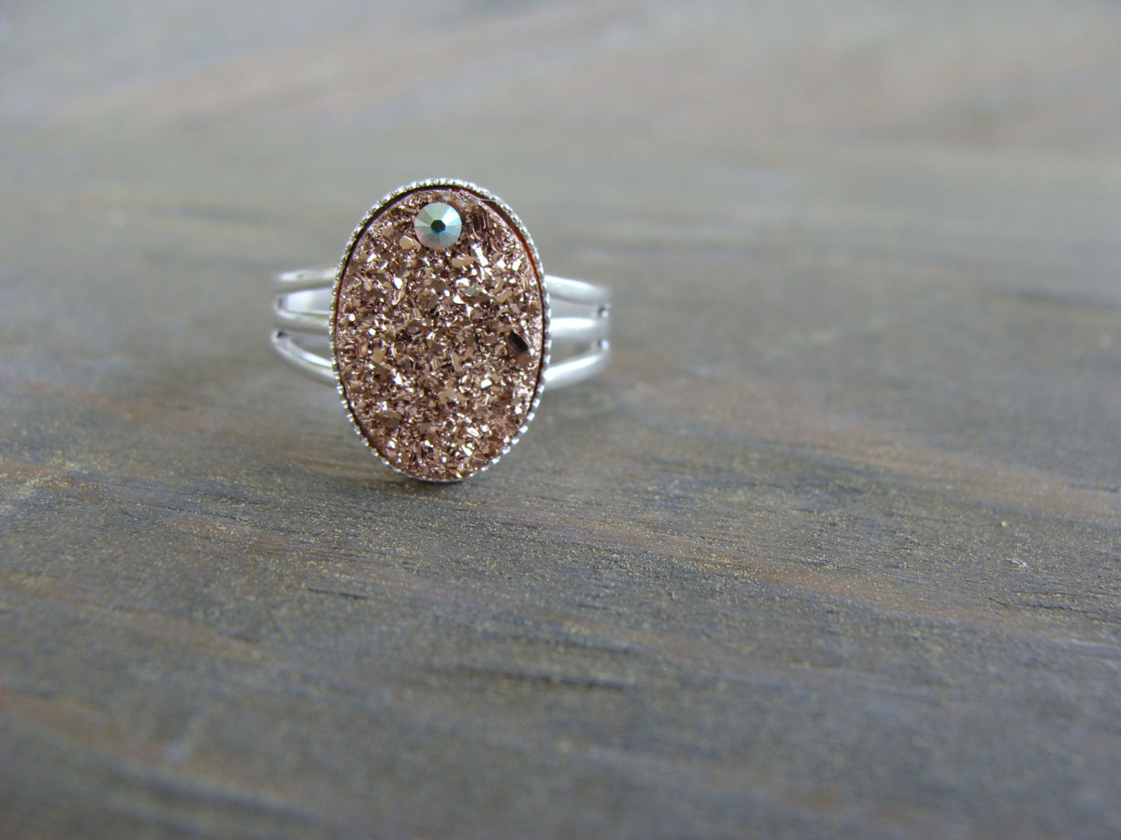 Rose Gold Swarovski Crystal Faux Druzy Ring Silver Stone - Etsy