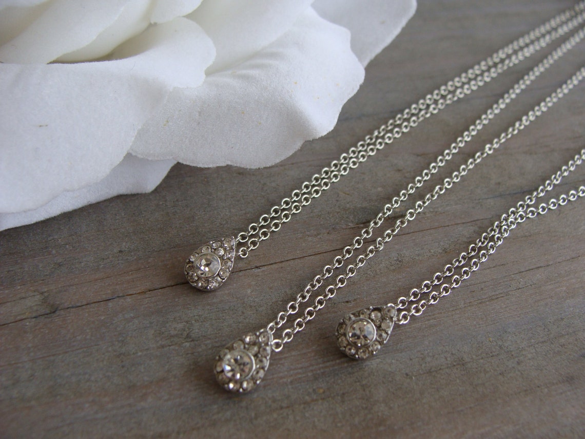 Simple Teardrop CZ Cluster Necklace Silver Clear Crystal | Etsy