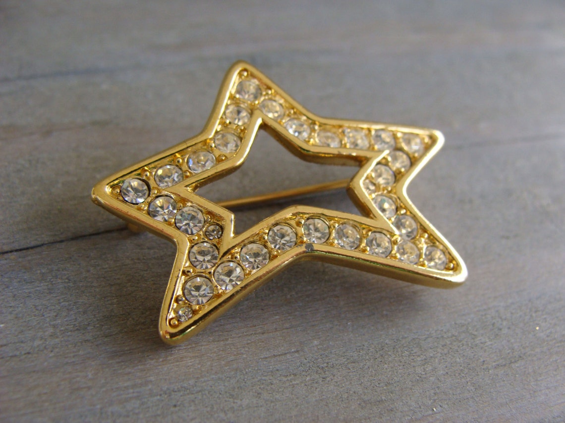 RARE Vintage Signed Napier Brooch Pin Gold Crystal Rhinestone - Etsy