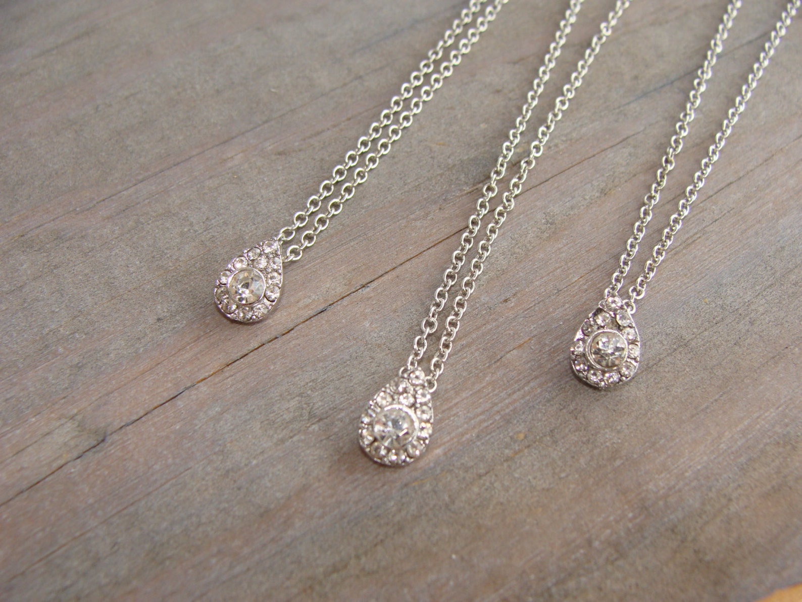 Simple Teardrop CZ Cluster Necklace Silver Clear Crystal - Etsy