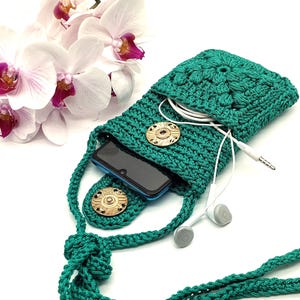 English Crochet Pattern Phone Bag With Front Motif Pocket Crochet Cell ...