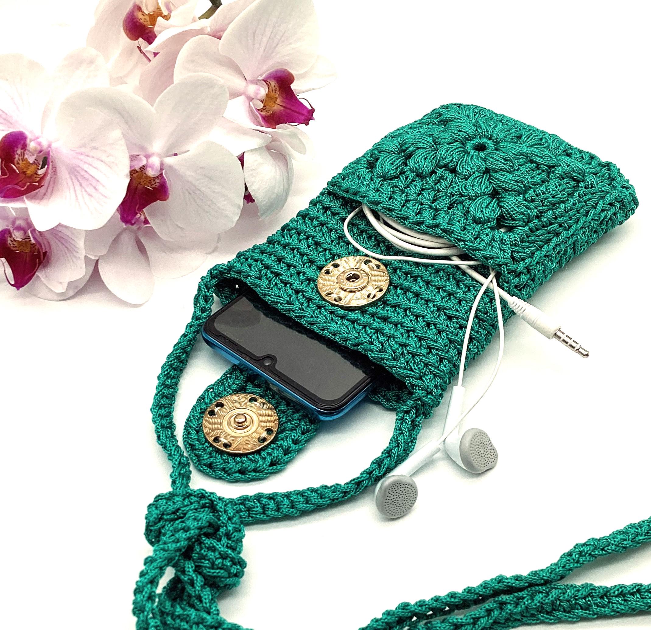 English Crochet Pattern Phone Bag With Front Motif Pocket Crochet Cell ...
