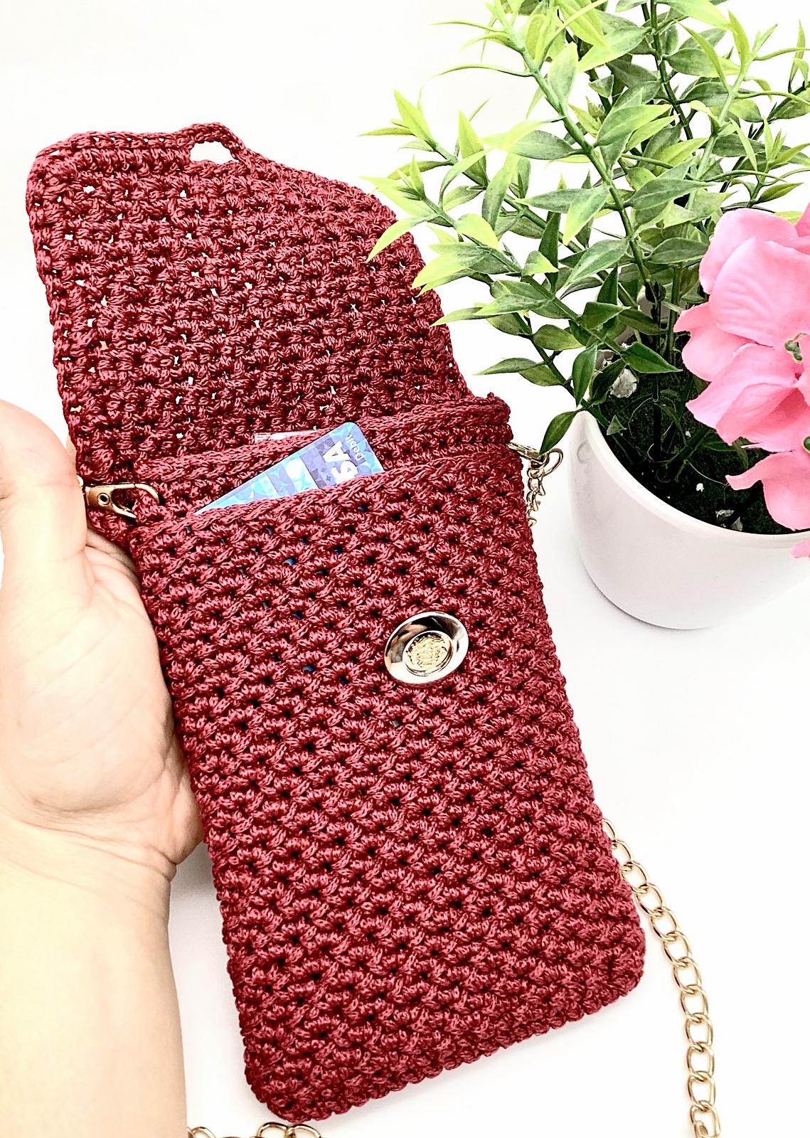 Crochet Pattern Mobile Bag With 3 Compartments Crochet Cell Phone Purse ...