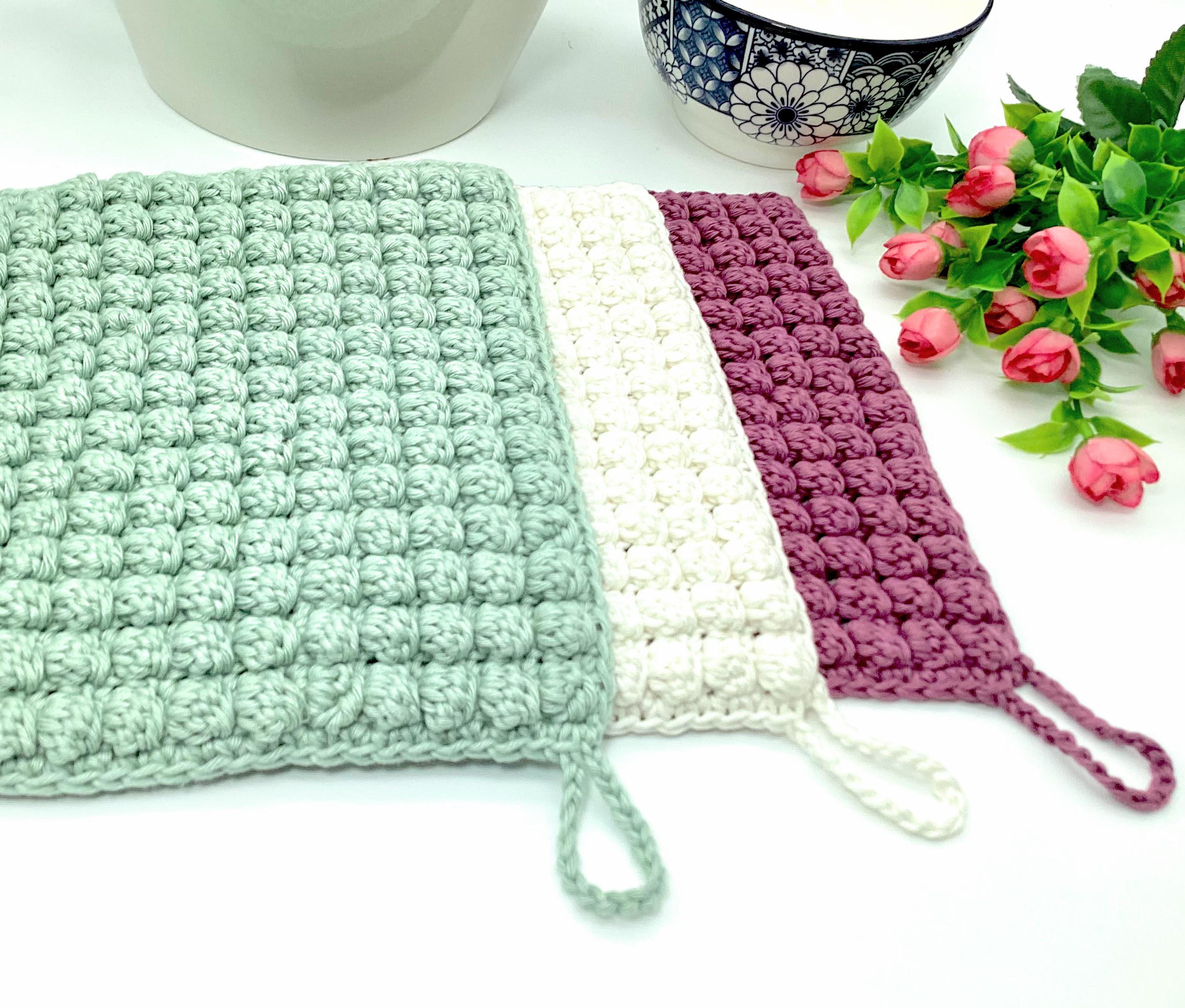 English Crochet Pattern Bobble Hot Pad Crochet Tutorial Potholder for ...