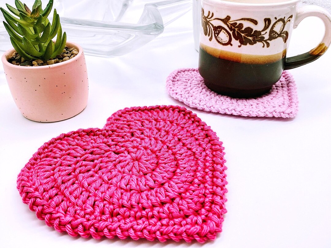 English Crochet Pattern Hear Cup Coaster Doily Table Setting Valentines ...