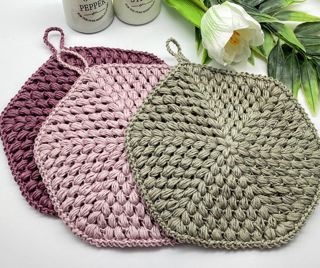 English Crochet Pattern Hot Pad Tutorial Puff Potholder Crochet Trivet ...