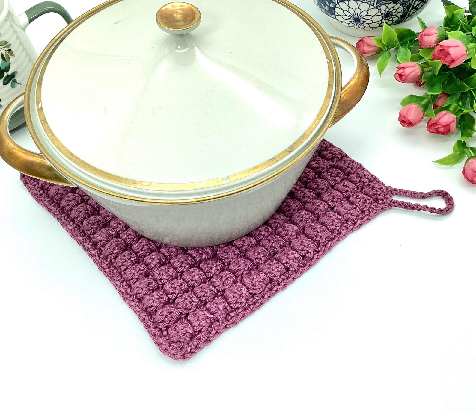 English Crochet Pattern Bobble Hot Pad Crochet Tutorial Potholder for ...