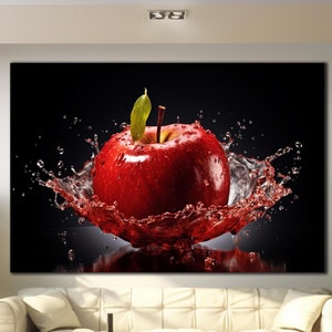 Red Apple Tempered Glass Wall Art, Extra Large Wall Art, Wall Hangings ...