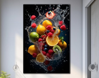 Fruits Splash Glass Wall Art, Tempered Glass Backsplash Wall Decor ...