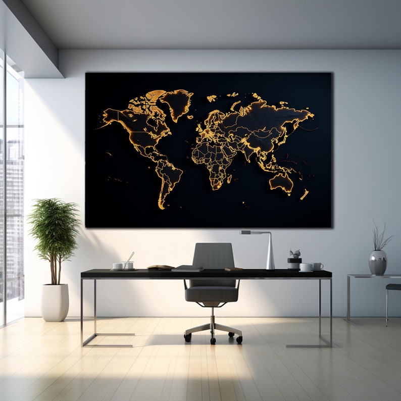 World Map Tempered Glass Wall Art, Natural Wall Decor, Vivid Wall Decor ...