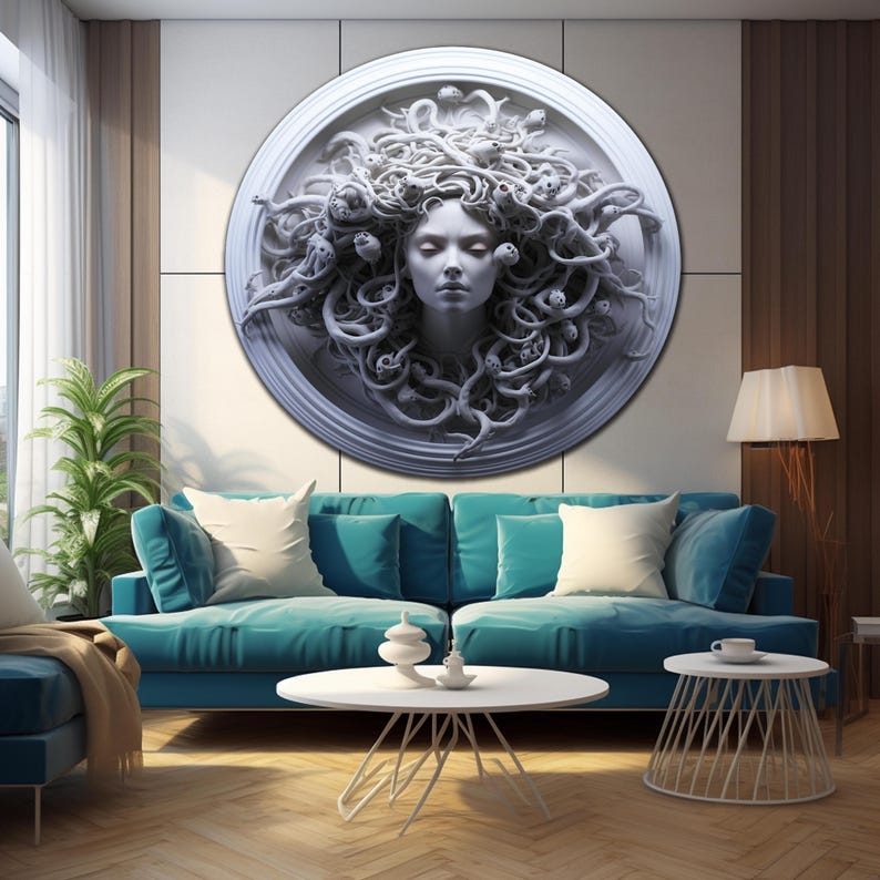 Medusa Tempered Glass Wall Art, Medusa Wall Decor, Medusa Print, Round ...