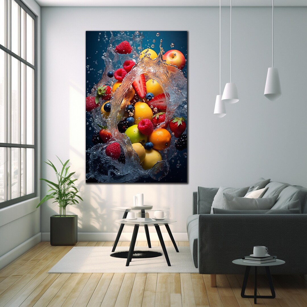 Fruits Splash Glass Wall Art, Tempered Glass Backsplash Wall Decor ...
