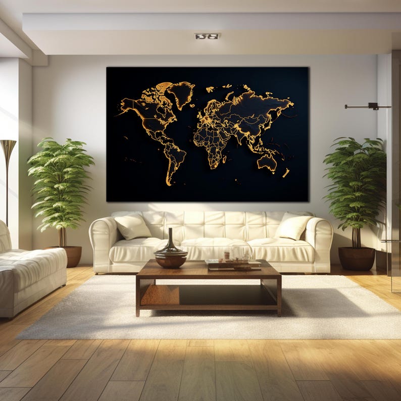 World Map Tempered Glass Wall Art, Natural Wall Decor, Vivid Wall Decor ...