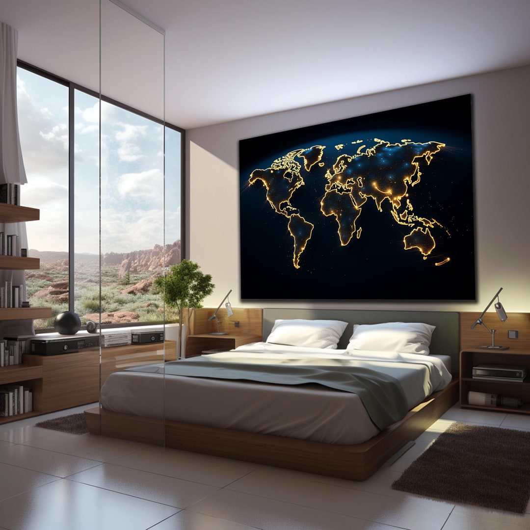 World Map Tempered Glass Wall Art, Natural Wall Decor, Vivid Wall Decor ...