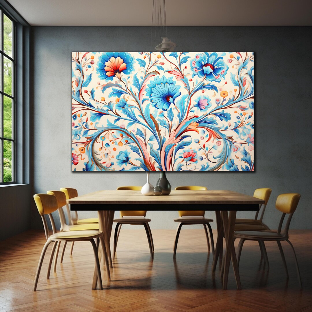 Turkish Pattern Tempered Glass Wall Art, Ethnic Wall Decor, Large Glass ...