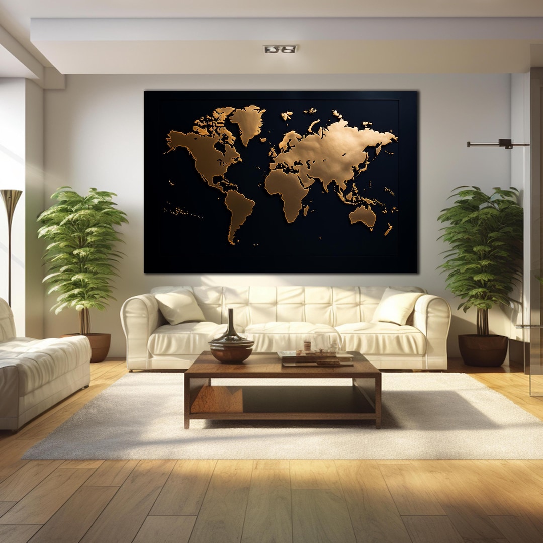 World Map Tempered Glass Wall Art, Natural Wall Decor, Vivid Wall Decor ...