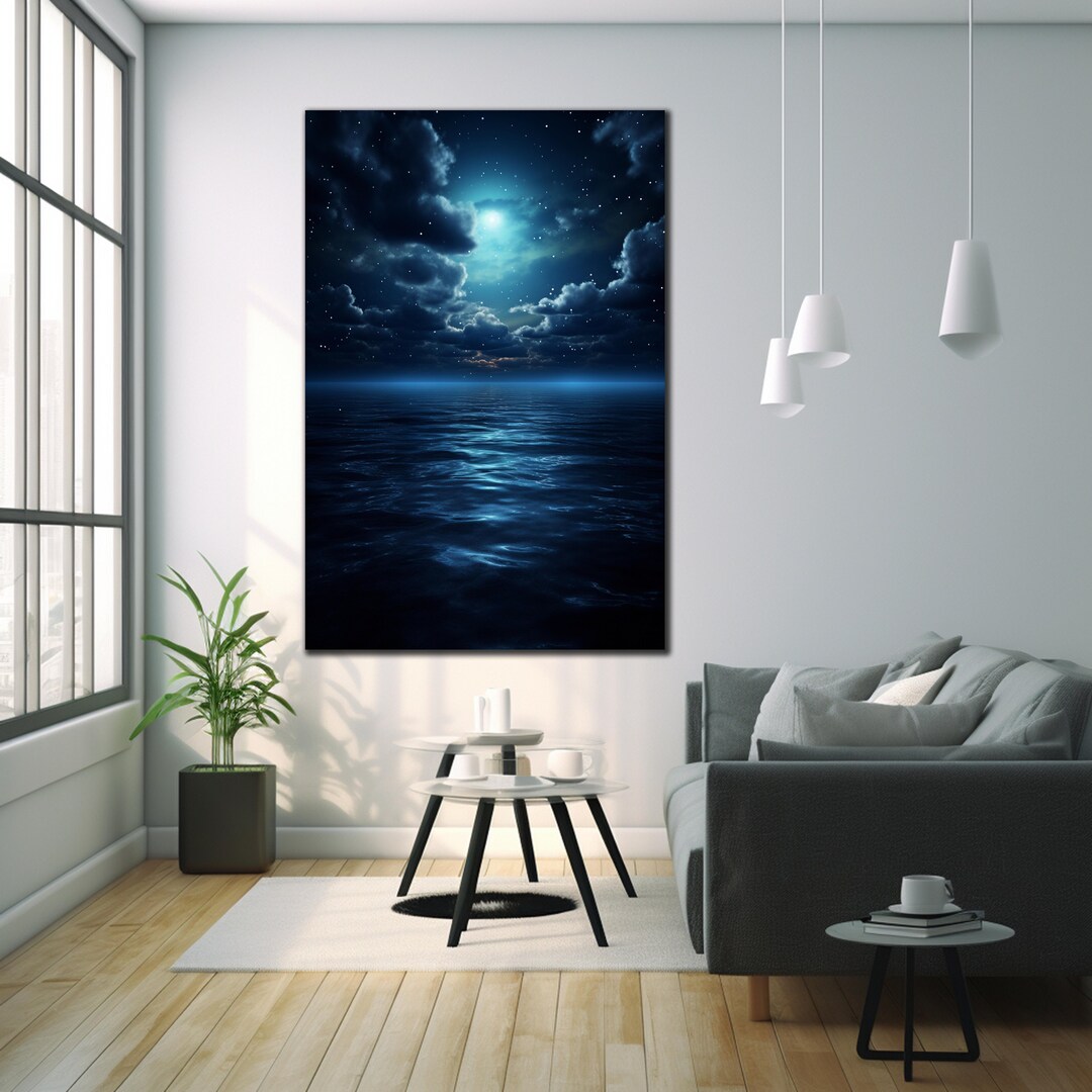 Tempered Glass Sea and Moon View Art, Night Landscape Tempered Print ...