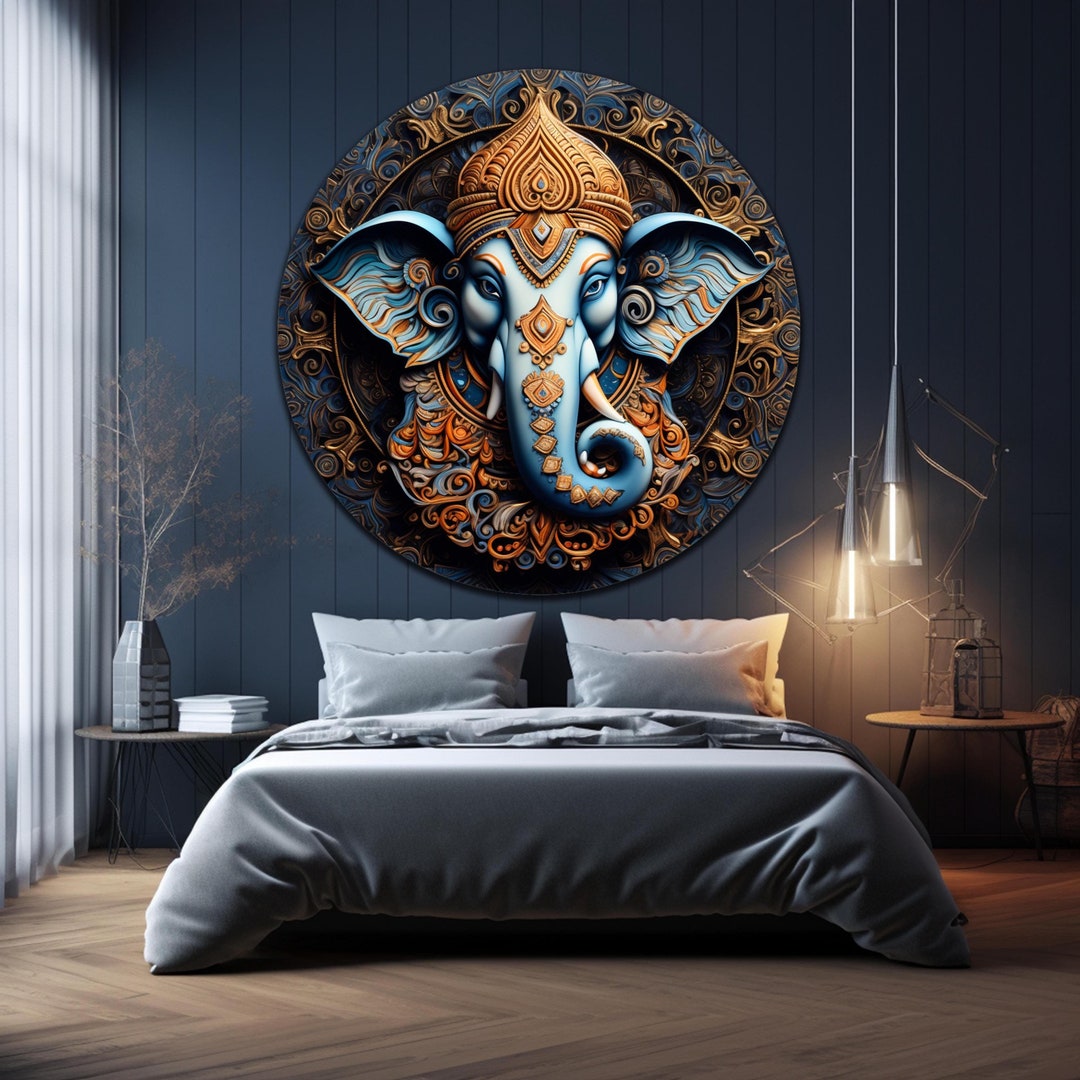 Ganesha Tempered Glass Wall Art, Ganesha Painting, Round Wall Art ...
