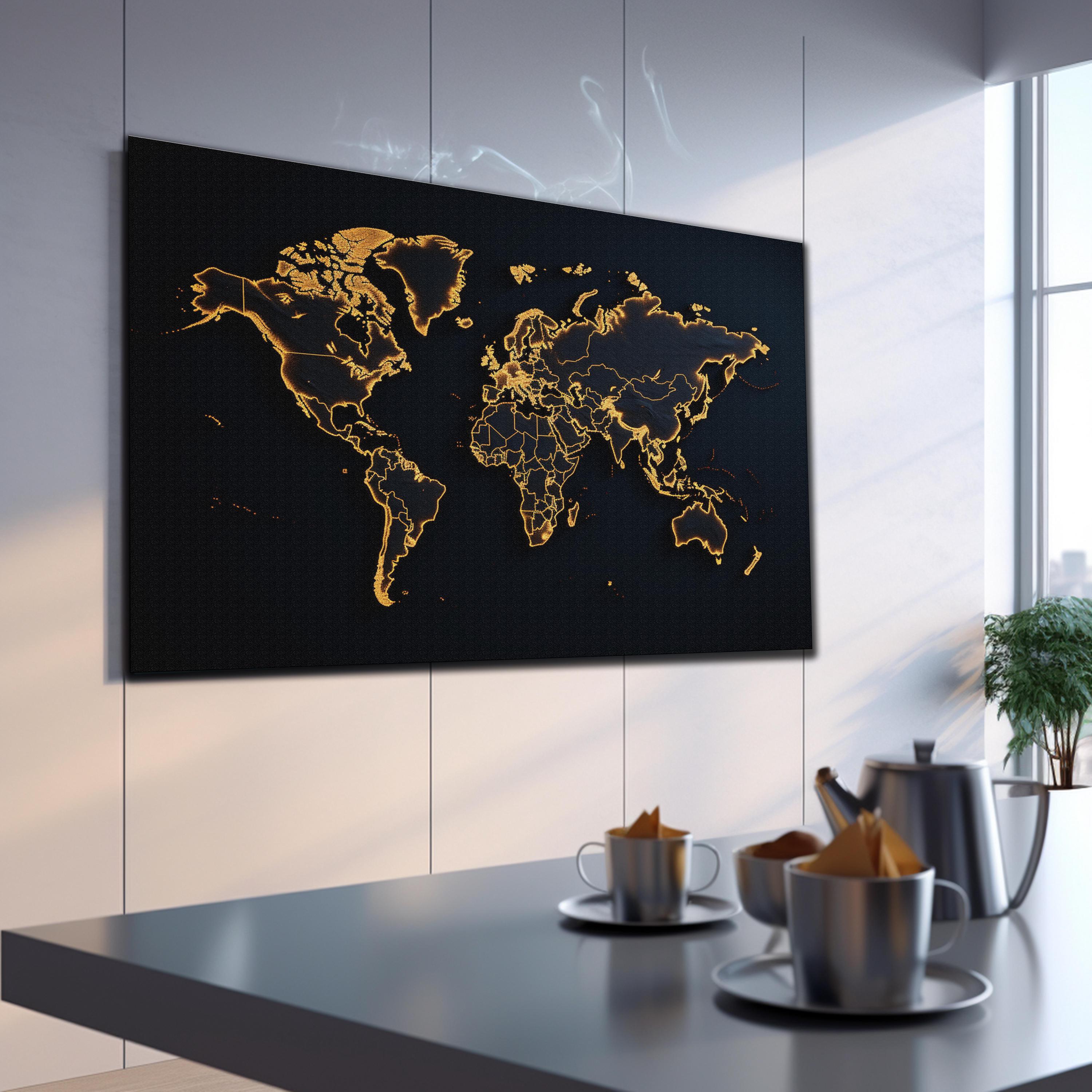 World Map Tempered Glass Wall Art, Natural Wall Decor, Vivid Wall Decor ...