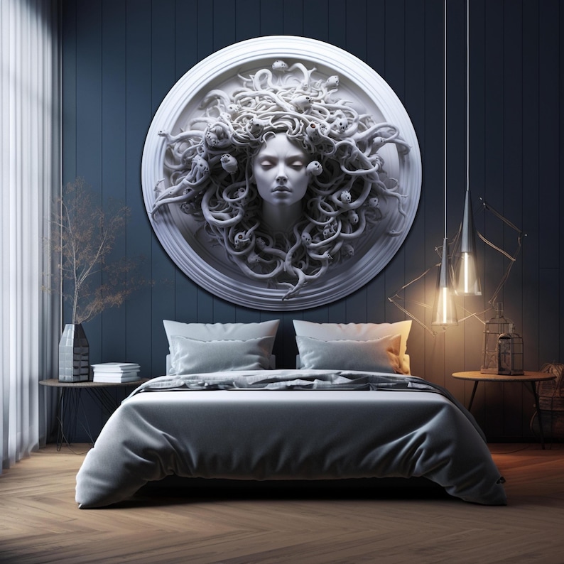 Medusa Tempered Glass Wall Art, Medusa Wall Decor, Medusa Print, Round ...