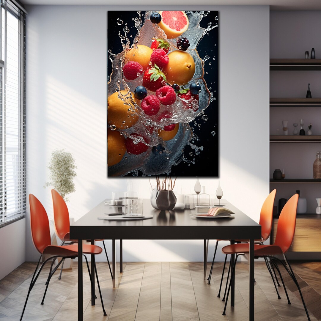 Fruits Splash Glass Wall Art, Tempered Glass Backsplash Wall Decor ...