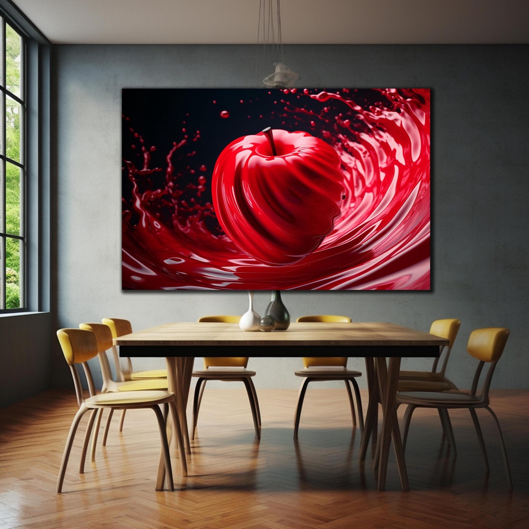 Abstract Red Apple Wall Art, Tempered Glass Wall Art, Fruit Wall Decor ...
